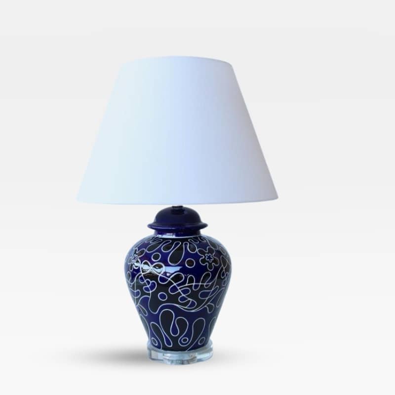 Splat Ceramic Navy Blue Lamp with Shade – Woodka Interiors